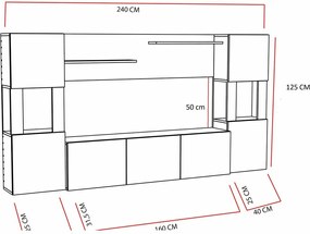 Televizní stěna Lore White and Teak