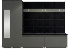 Předsíňová stěna Trinity 9 s čalouněnými panely, 290 cm, grafit/ černá