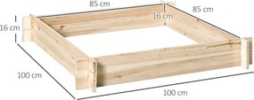Outsunny Čtvercový Dřevěný Zahradní Urban Plánter Bed Květinová Krabice pro Plodiny, Rostliny, Květiny, Byliny na Terasu 100x100x16 cm Přírodní