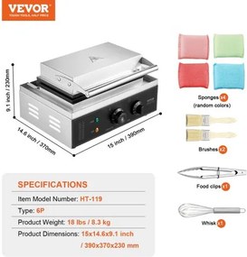 6PCS Komerční výrobník vaflovačů Pekáč na vafle Hot Dog Žehlička na vafle 1500 W