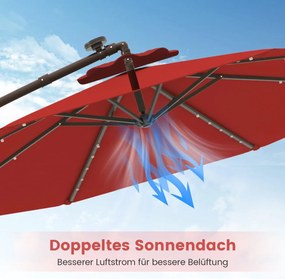 Costway Ø 300 cm konzolový deštník se 40 solárními LED světly a pytli – červený
