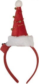 Červená vánoční svítící čelenka s čepicí Santa - 12*7*27 cm