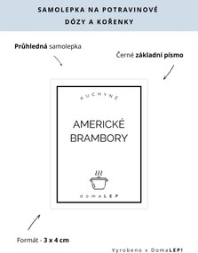 Samolepka na kořenky AMERICKÉ BRAMBORY průhledná 3 × 4 cm základní písmo