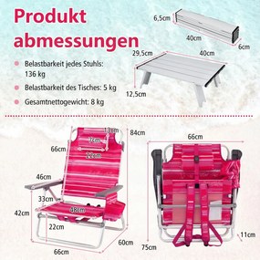 Costway Sada 2 plážových křesel se stolkem, skládací kempingové židle
