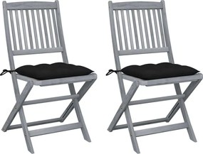 vidaXL Skládací zahradní židle s poduškami 2 ks masivní akáciové dřevo [3064553] Barva: Černá