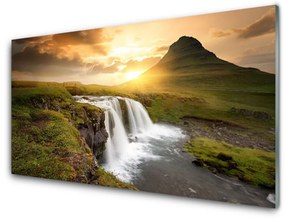 Obraz na skle Hory Vodopád Příroda 125x50 cm