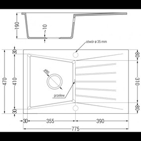 Mexen Cesar 1-miskový granitový dřez s odkapávačem 775 x 470 mm, Béžová - 6514771010-69