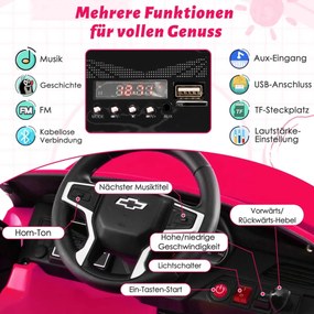 Costway Dětské elektrické auto Chevrolet s 2,4 G dálkovým ovládáním a – růžový