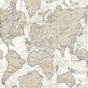 Krémovo-zlatá vliesová tapeta s  mapou Světa,  16657, Friends & Coffee, Cristiana Masi by Parato
