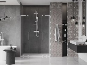 Mexen Velar L Duo, posuvné sprchové dveře do otvoru 140 cm, 8mm čiré sklo, bílá matná, 871-140-003-02-20