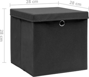 Úložné boxy s víky 4 ks 28 x 28 x 28 cm černé 325188