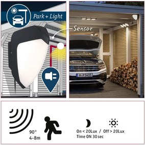 P 94518 Park + Light LED venkovní nástěnné svítidlo Ikosea vč. pohybové čidlo IP44 50x203mm 3000K 5,6W 12V antracit umělá hmota - PAULMANN