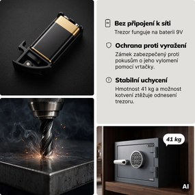 Trezor S2 bezpečnostní, ohnivzdorný, elektronický na kód, na dokumenty, 400x280x340 mm: EDGAR