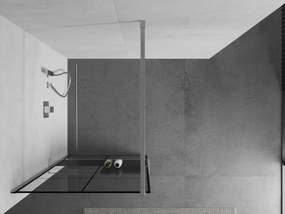 Mexen Kioto+, sprchová zástěna s poličkou a držákem na ručníky 70 x 200 cm, 8mm čiré sklo vzor černý rám, chromový profil, 800-070-121-01-77