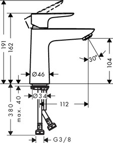 Hansgrohe Talis E, umyvadlová baterie 110 bez odtokové soupravy, černá matná, 71712670