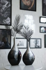 Dekorativní váza BELDADE, sklolaminát, výška 54 cm, stříbrno-černý lesk