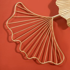 HOMCOM 3D Kovová Nástěnná Dekorace, Zlatá Nástěnná Umělecká Díla s Listy Ginkgo 138x70cm