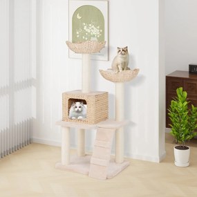 Costway Cattail cat tree se sisalovými sloupky a sedadlem a domečkem pro kočky