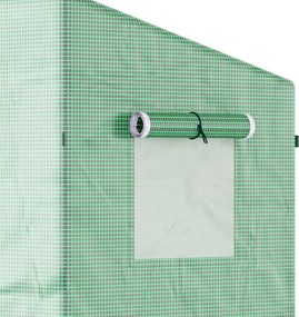 Skleník Outsunny, 200 x 76 x 168 cm, fóliový skleník s rolovacími dveřmi, skleník, domek na rajčata s bočním oknem, PE síťová fólie, zimní skleník pr…