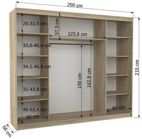 Šatní skříň s posuvnými dveřmi Denis - 250 cm Barva: Bílá