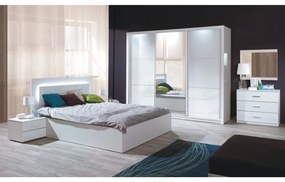 Ložnicový komplet (skříň+postel 160x200+2 x noční stolek), bílá / vysoký bílý lesk HG, Tempo Kondela ASIENA
