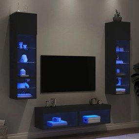 vidaXL 6dílná obývací stěna s LED osvětlením kompozitní dřevo [3216626] Barva: Černá