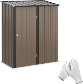 Zahradní kůlna Outsunny 1,34 m² s pultovou střechou, uzamykatelný nástrojový kabinet, vyrobený z pozinkované oceli, 161,5 x 94,5 x 196 cm, hnědý