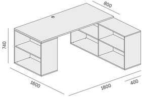 PLAN Kancelářský psací stůl s úložným prostorem BLOCK B01, bílá/oranžová