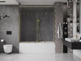 Mexen Velar Duo, 2-křídlová posuvná vanová zástěna 200 x 150 cm, 8mm čiré sklo, zlatý lesklý profil, 896-200-000-02-50