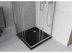Mexen Rio, čtvercový sprchový kout s posuvnými dveřmi 90 x 90 cm, 5mm čiré sklo, chromový profil + černá sprchová vanička, 860-090-090-01-00-4070