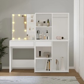 Led Toaletní Stolek Se 2 Skříňkami Bílý Kompozitní Dřevo Černá