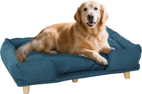 PawHut Psí Pohovka, Pohovka pro Domácí Zvířata s Polštářem, Psí Postel s Vzneseným Designem, Kočičí Pohovka, Psí Gauč, Psí Křeslo s Dřevěnými Nohy, Po