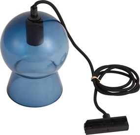 Retro závěsná lampa černá s modrým sklem pro 1-fázový kolejnicový systém - Iconic Bell