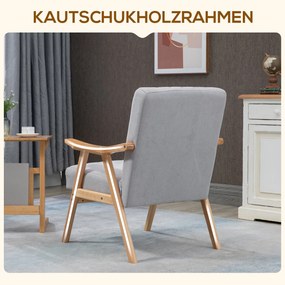 Křeslo HOMCOM Čalouněné křeslo s područkami Křeslo do obývacího pokoje Relaxační křeslo Scandi design Nohy z gumového dřeva Světle šedá barva do obýv…