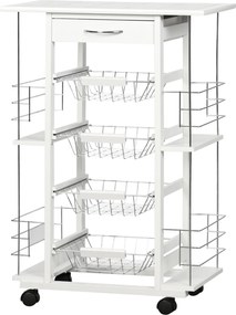 HOMCOM Kuchařský vozík na kolečkách s dlažkou a zásuvkou, 4 kovové košíky a 4 boční stojany na kořenky pro jídelnu, 57x37x83 cm Bílý | Aosom
