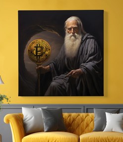 Obraz na plátně - Bitcoin strážce s žezlem FeelHappy.cz Velikost obrazu: 80 x 80 cm