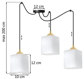 Závěsné svítidlo Riffle Square Spider, 3x bílé skleněné stínítko, b/g