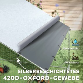 Ocelový výběh pro kuřata PawHut, 300 x 600 x 195 cm, klec pro kuřata s krytem odolným proti UV záření, dvířka na krmení, závěsné krmítko, hřad, výběh…