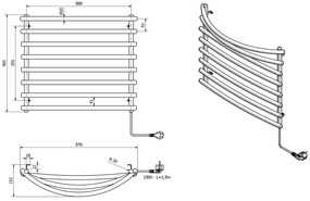 Aqualine, Elektrický sušák ručníků, 570x465 mm, 72 W, šedý hliník - metalíza (RAL9007), SU210A