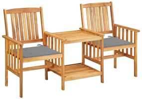 Zahradní židle s čajovým stolkem a poduškami 2ks akáciové dřevo