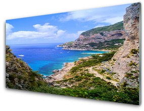 Obraz na skle Moře Pláž Hory Krajina 120x60 cm