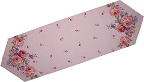 Růžový bavlněný běhoun na stůl s růžemi Dotty Rose - 50*160 cm