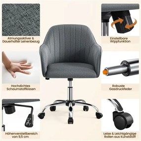 Kancelářská židle Yaheetech – tmavě šedá, 60 cm (šířka) × 61 cm (hloubka) × 83 cm – 92,5 cm (výška) (267660313202)