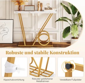 Costway Konzolový stolek 100 cm moderní s mramorovým vzhledem a bílým designem