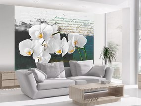 Fototapeta Orchidej - inspirace básníkem je bílý rostlinný motiv s nápisy
