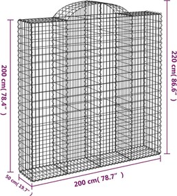 Klenutý gabionový koš 200 x 50 x 200/220 cm pozinkované železo 153500
