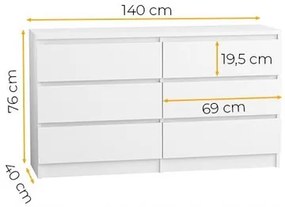 Komoda 140/6 cm - bílá