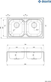 Deante Dřez Xylo 2 komory, nerez - ZEX 0203