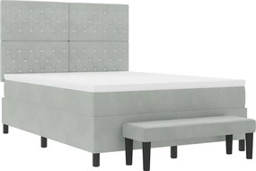 Postel s boxspringem s čelo Světle šedá 190 x 140 cm samet 3344444