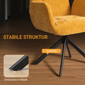 HOMCOM Polstrované křeslo, akcentové křeslo, moderní design, otočné, do 120 kg, žluté